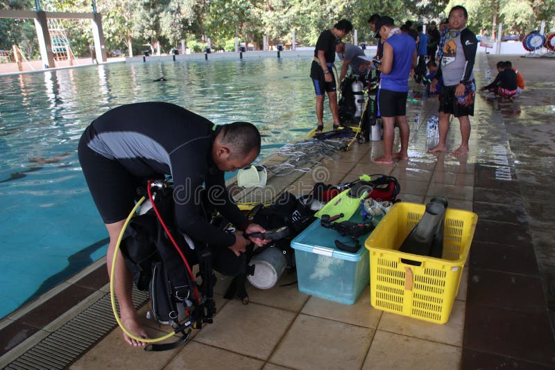 A Group of People Doing Diving Training in a Swimming Pool Editorial ...