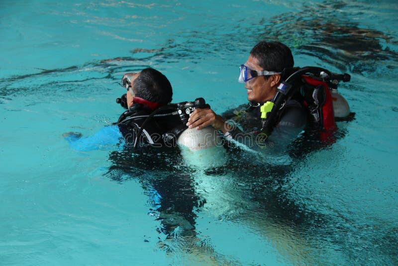 A Group of People Doing Diving Training in a Swimming Pool Editorial ...