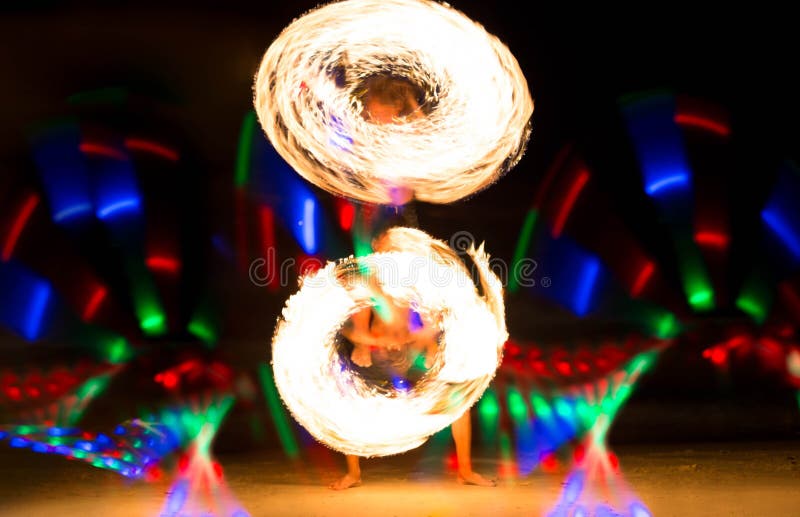 Group of People Doing Fire Show on Beach Party Stock Image - Image of ...