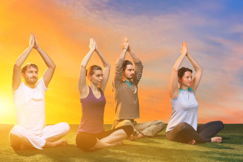 The Group of People Doing Yoga Exercises Stock Image - Image of human ...