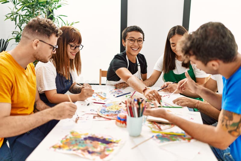 Group of People Drawing at Art Studio Stock Photo - Image of notebook ...