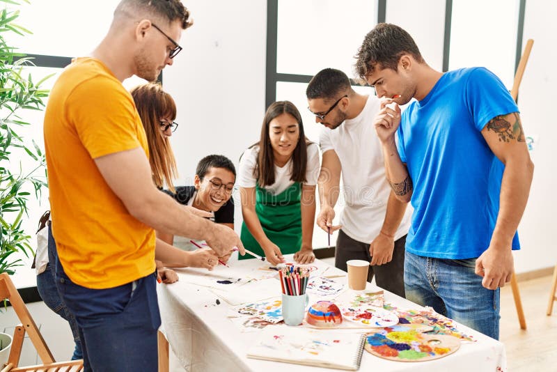Group of People Drawing at Art Studio Stock Image - Image of meeting ...