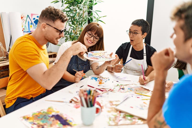 Group of People Drawing at Art Studio Stock Image - Image of paintbrush ...