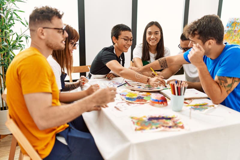 Group of People Drawing at Art Studio Stock Photo - Image of colorful ...