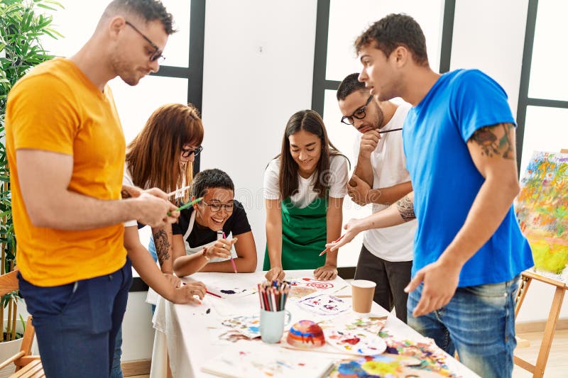 Group of People Drawing at Art Studio Stock Photo - Image of paint ...