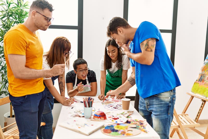 Group of People Drawing at Art Studio Stock Image - Image of draw ...