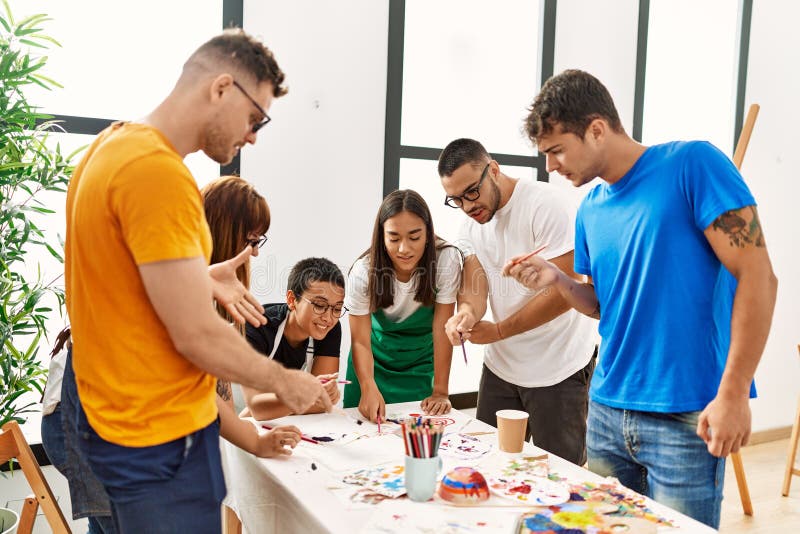 Group of People Drawing at Art Studio Stock Image - Image of lesson ...