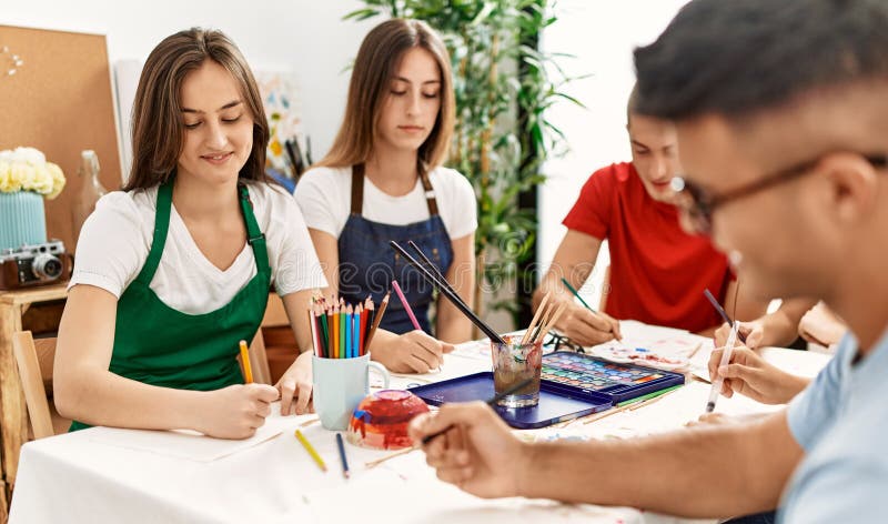 Group of People Drawing at Art Studio Stock Image - Image of painting ...