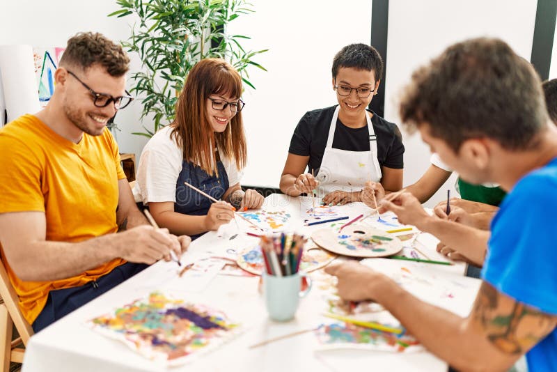 Group of People Drawing at Art Studio Stock Image - Image of people ...