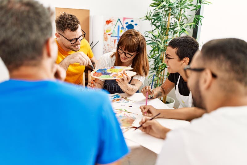 Group of People Drawing at Art Studio Stock Image - Image of partners ...