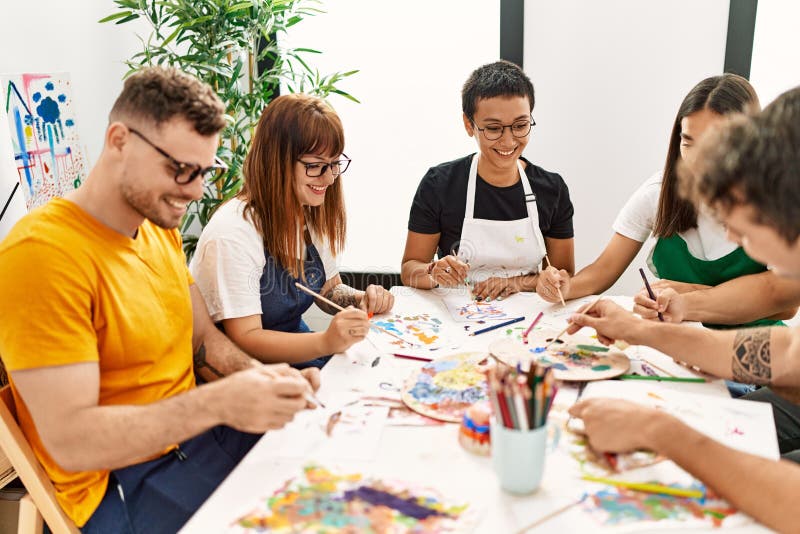Group of People Drawing at Art Studio Stock Photo - Image of group ...