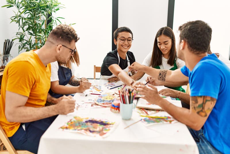 Group of People Drawing at Art Studio Stock Image - Image of indoors ...