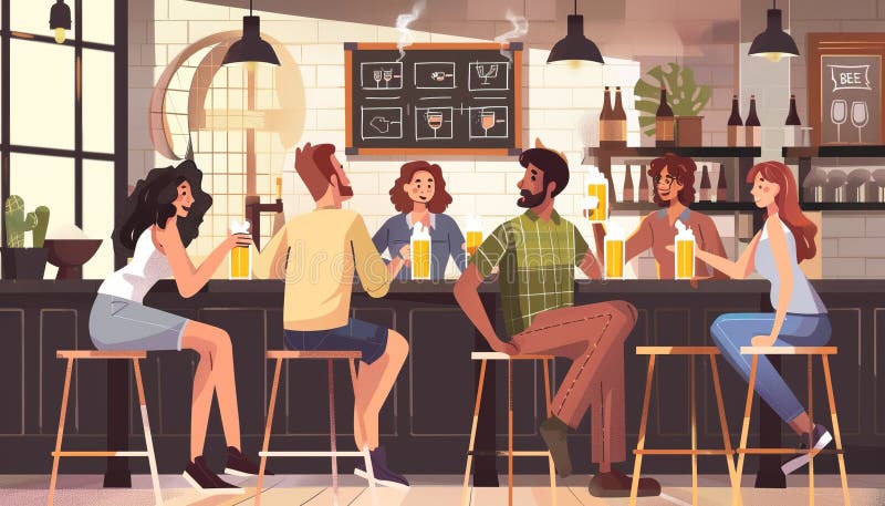 Group of People Drinking Beer at Brewery Pub Restaurant Stock ...
