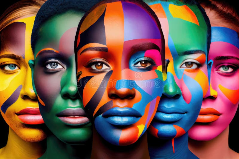 Group of People, Each with Their Own Colorful Face Collage ...