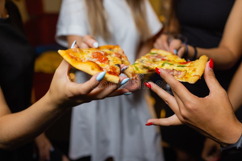 Group of People Eating Delicious Pizza. Stock Photo - Image of dough ...