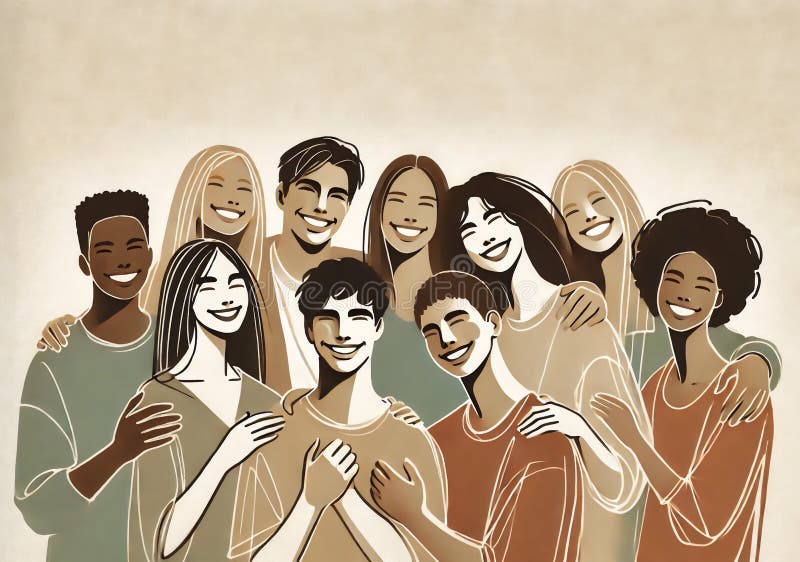 Group of People Embracing Each Other from Diverse Culture.Teamwork and ...