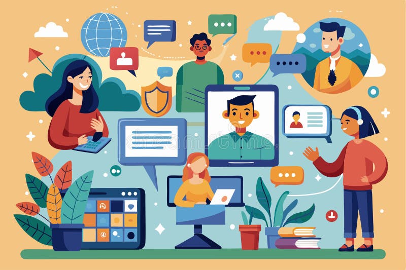 A Group of People Engages in Remote Communication Using Illustrations ...