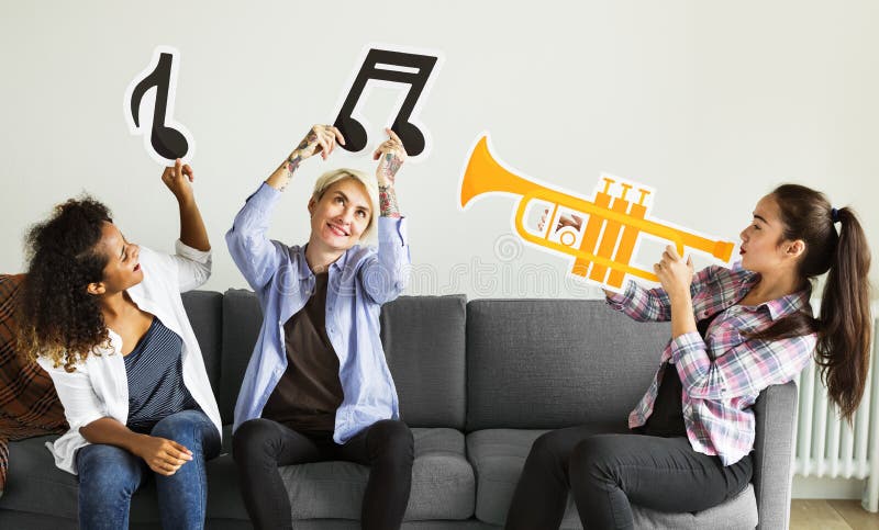 Group of People Enjoying Music Icons Stock Image - Image of african ...