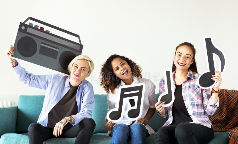 Group of People Enjoying Music Icons Stock Image - Image of leisure ...