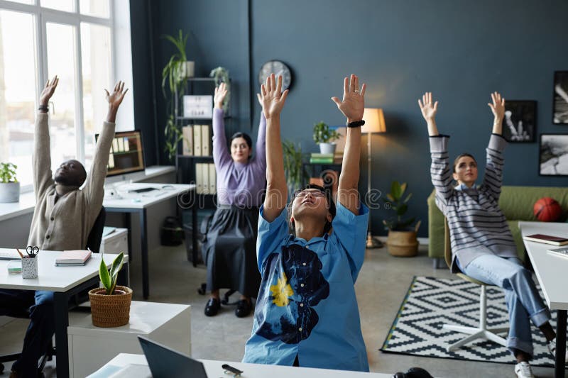 Group of People Enjoying Stretching in Office Stock Photo - Image of ...