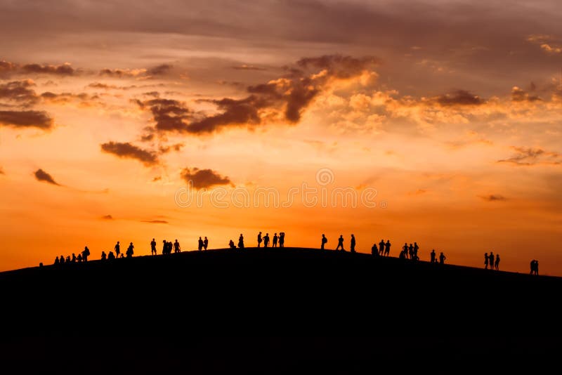 Group of People Enjoying the Sunset on Hill Stock Image - Image of ...