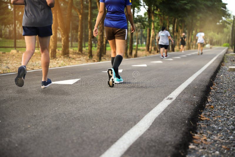 Group of People Exercise Walking in the Park in Morning Stock Image ...