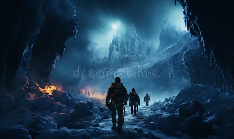 Group of People Exploring Cave System Stock Image - Image of dark ...