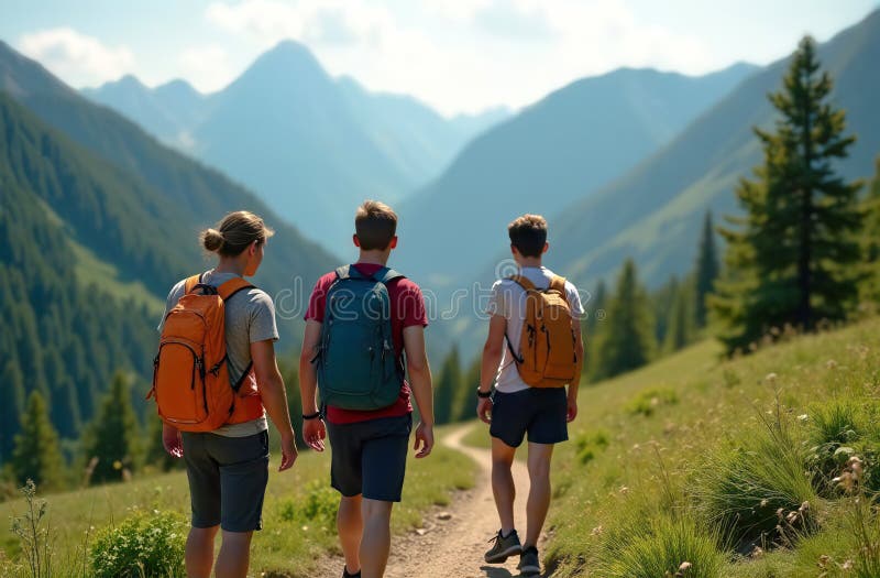 Group of People Exploring Mountain Trails on a Summer Day Stock Image ...