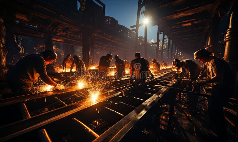Team of Welders Working on Steel Structure Stock Photo - Image of metal ...