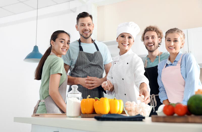 Group of People and Female Chef Stock Image - Image of gourmet, male ...
