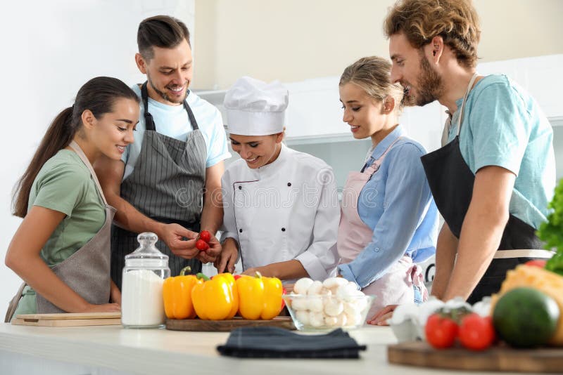 Group of People and Female Chef Stock Photo - Image of learn, chef ...