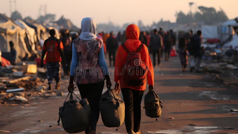 A Group of People Fled To Safety from the War Stock Illustration ...