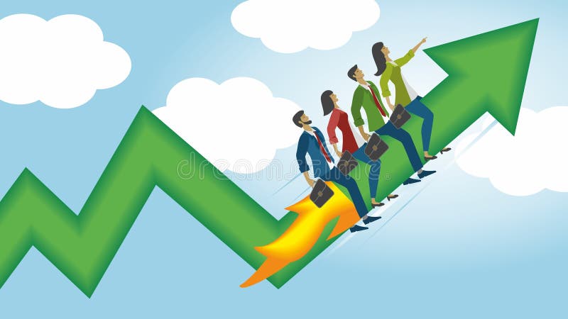 Group of People Flying on Up Going Arrow. Dimension 16:9. Vector ...