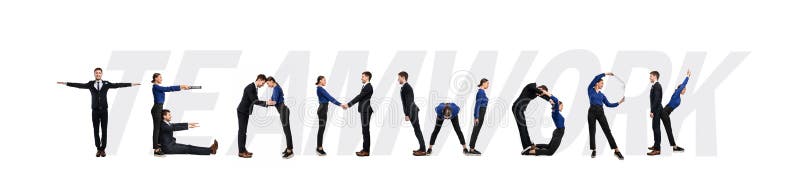 Group of People Forming Teamwork Word at Studio Stock Image - Image of ...