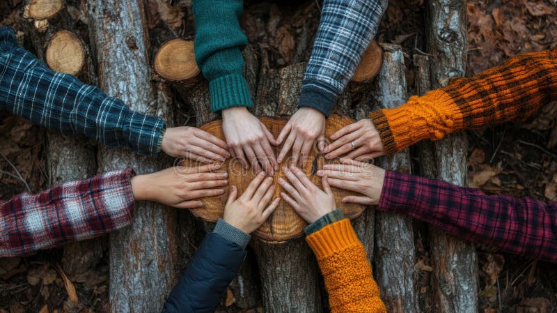 A Group of People Forms a Circle while Holding Hands on a Log in a ...