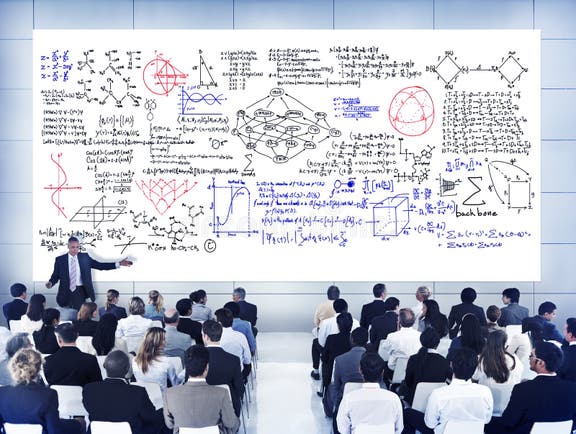 Group of People with Formula on the White Board Stock Illustration ...