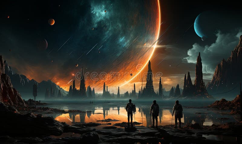 Group of People in Front of Planets Stock Photo - Image of stars, study ...