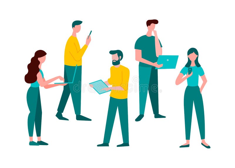 People and Gadgets. Set of Children, Youth and Adults with Their Stock ...