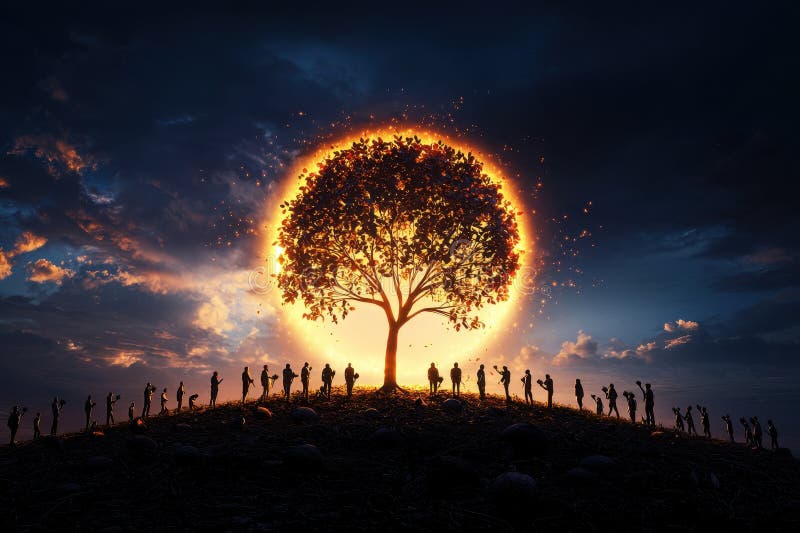 A Group of People are Gathered Around a Tree Stock Photo - Image of ...