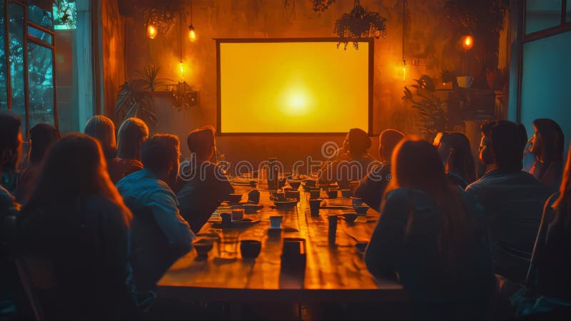 A Group of People Gathered in a Home-like Setting, Watching a Large ...