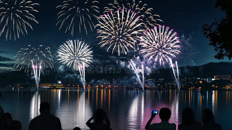Fireworks Display Crowd stock footage. Video of people - 381067668