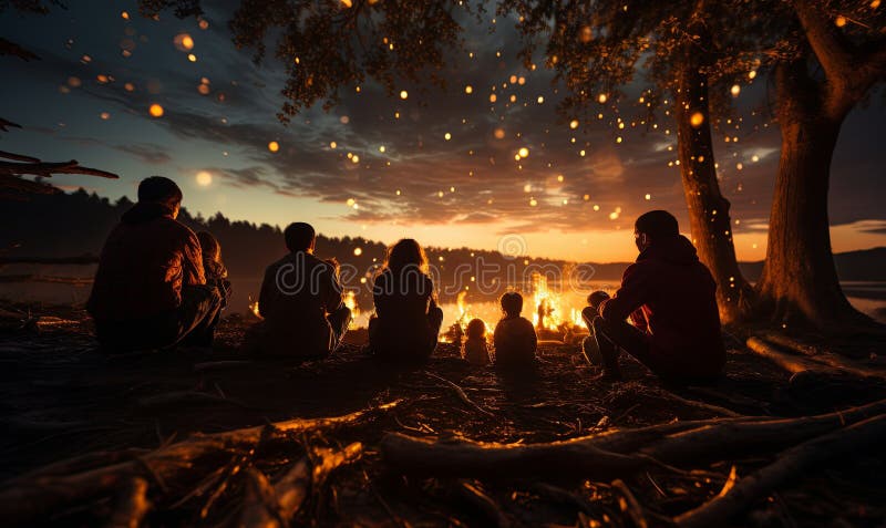Group of People Gathering Around Campfire Stock Image - Image of nature ...