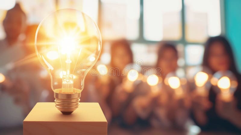 A Group of People Gathers Around a Glowing Light Bulb, Symbolizing ...