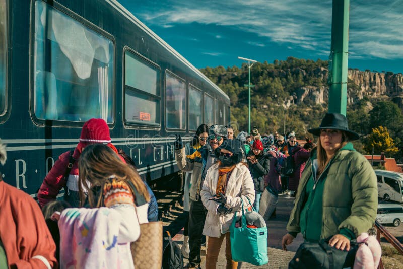 Group of People Getting Off the Train Chepe Express in Mexico on a ...