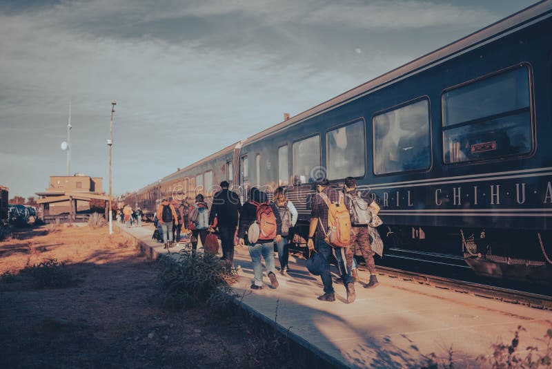 Group of People Getting Off the Train Chepe Express in Mexico on a ...