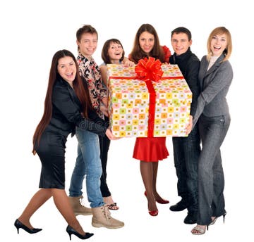 Group of People and Gift Box. Stock Image - Image of pretty, holiday ...