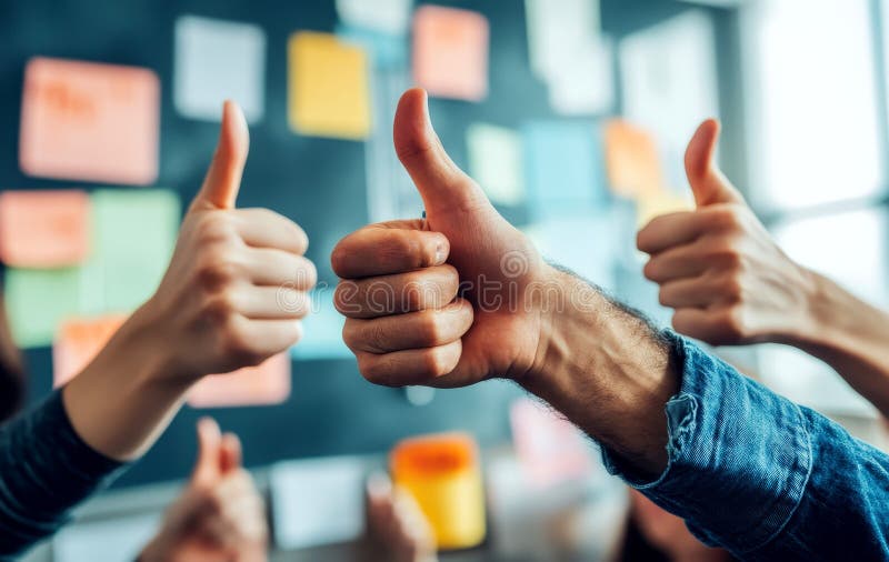A Group of People Giving Thumbs Up in a Modern, Collaborative Workspace ...