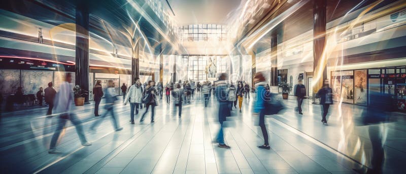 Group of People Go Shopping in Fast Movement in Mall, Generative AI ...