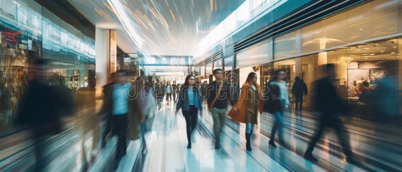 Group of People Go Shopping in Fast Movement in Mall, Generative AI ...