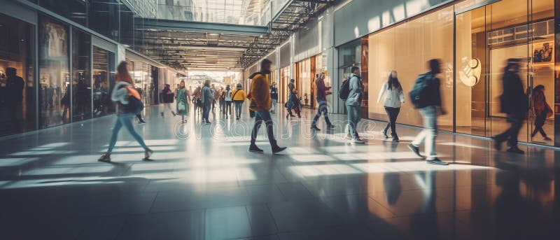 Group of People Go Shopping in Fast Movement in Mall, Generative AI ...